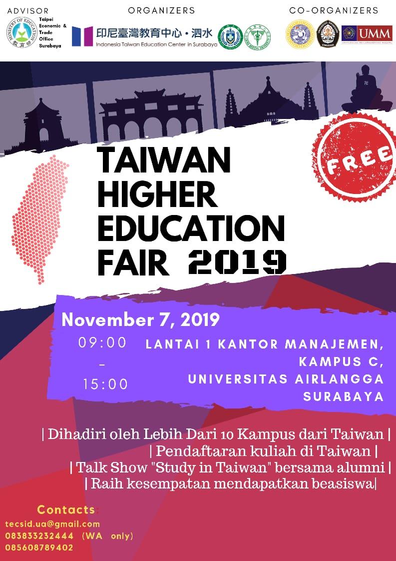 Taiwan Education Fair 2019 akan di gelar pada ... - 駐泗水臺北經濟貿易辦事處 Taipei ...
