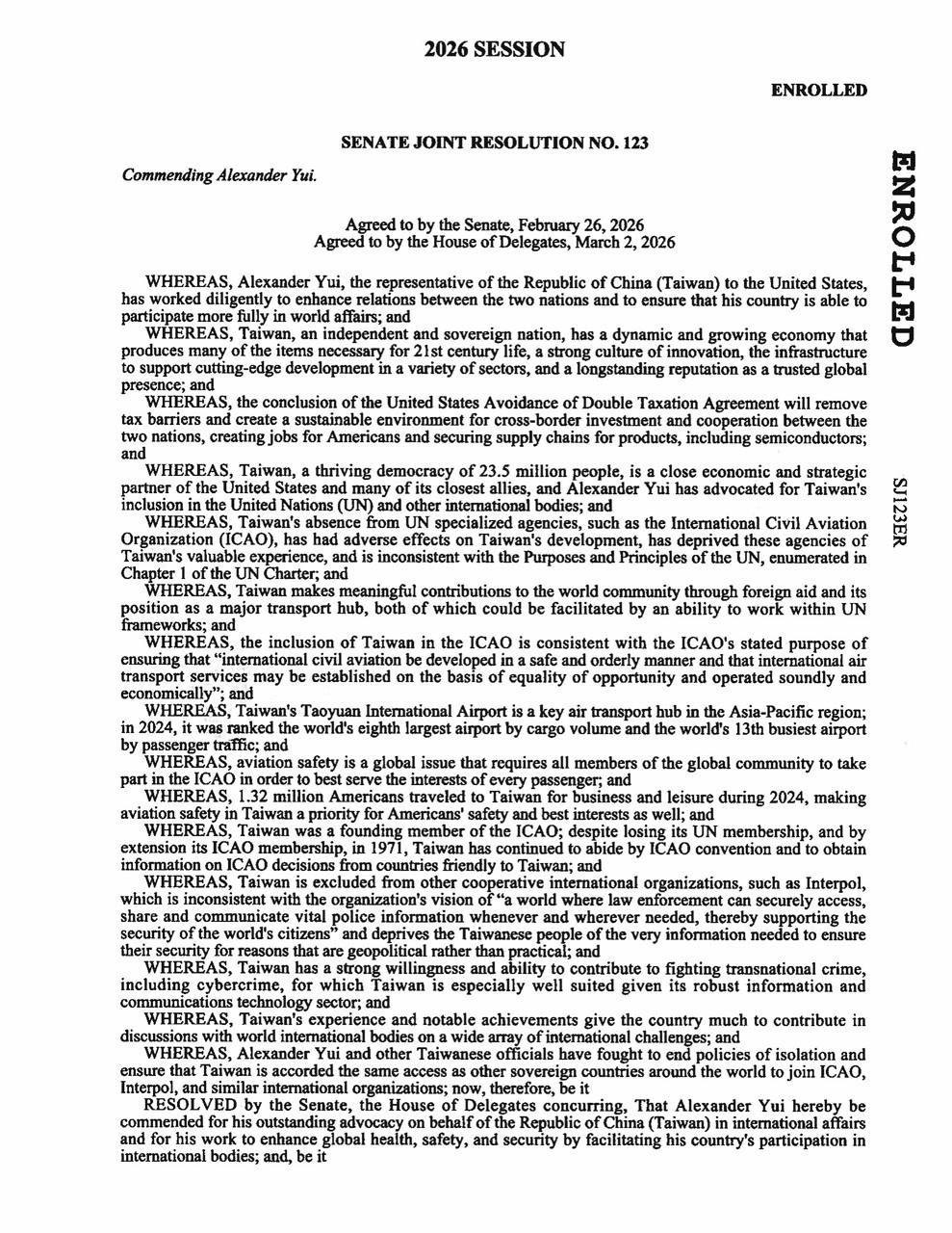 2026.03.04 Ambassador Alexander Yui visited the Maryland Senate and ...