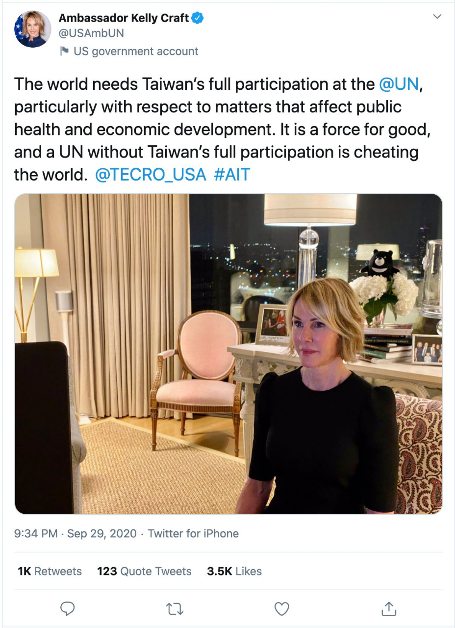 US Ambassador to the UN Kelly Craft expressed ... - Taipei Economic and ...