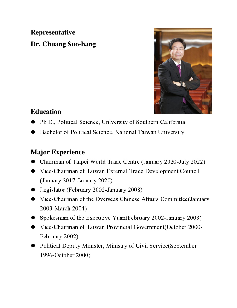Representative's Biography - Taipei Economic and Cultural Office in ...